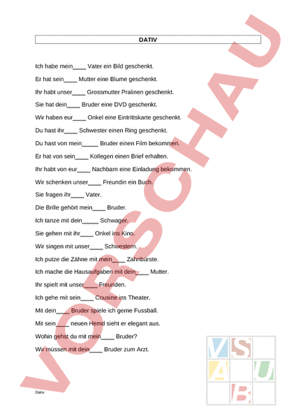 Arbeitsblatt: Dativ - Deutsch - DaZ