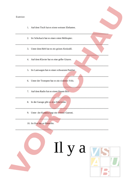 Arbeitsblatt: il y a - Französisch - Wortschatz