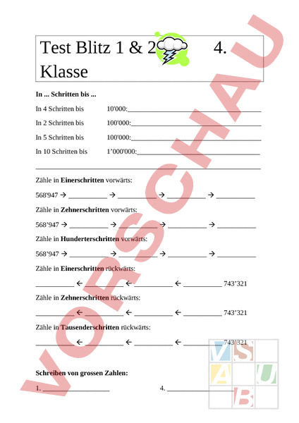 Arbeitsblatt: Test Blitz 1 & 2 - Mathematik - Anderes Thema