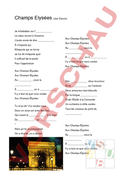 Arbeitsblatt: Champs Elysee - Französisch - Textverständnis