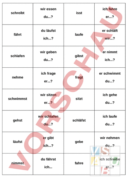 Arbeitsblatt: Verben-Domino - Deutsch - Grammatik