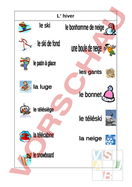 Arbeitsblatt: Unité 14 - Les sports d' hiver / Wintersportarten ...