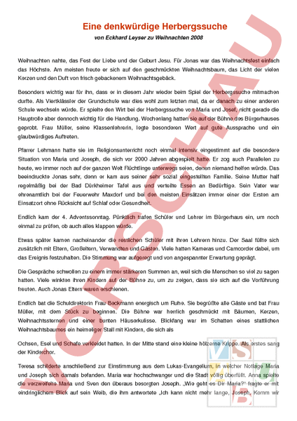 Arbeitsblatt: Weihnachtsgeschichte - Deutsch - Leseförderung / Literatur