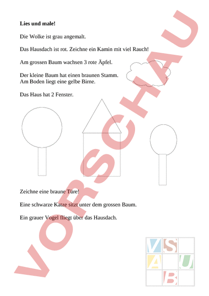 Arbeitsblatt: Lies und male! - Deutsch - Lesefertigkeit
