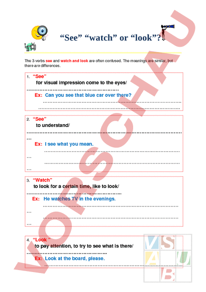 Arbeitsblatt: Watch, see, or look? - Englisch - Grammatik