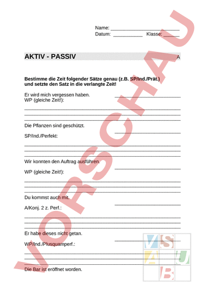 Arbeitsblatt: Aktiv Passiv - Deutsch - Grammatik