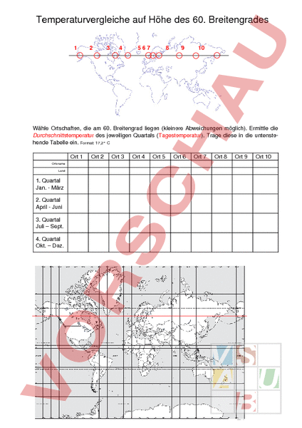 Arbeitsblatt: Temperaturvergleich 60. Breitengrad - Geographie ...