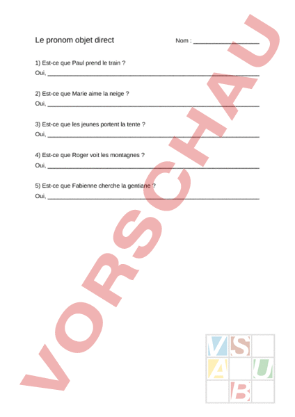 Arbeitsblatt: Le pronom objet direct - Französisch - Grammatik