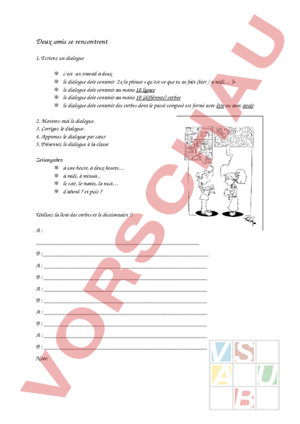 Arbeitsblatt: Dialog im passé composé - Französisch - Grammatik