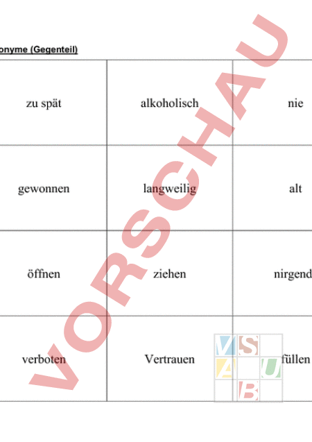 Arbeitsblatt: Antonyme - Deutsch - DaZ
