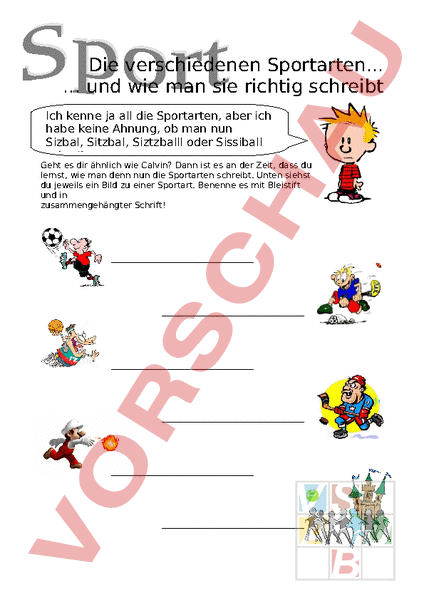 Arbeitsblatt: Sportarten richtig schreiben - Deutsch - Rechtschreibung