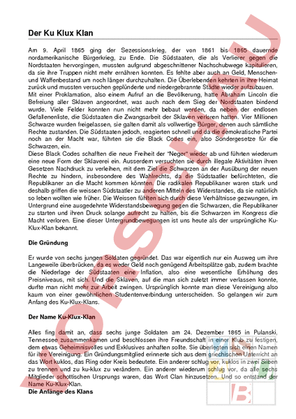 Arbeitsblatt: Ku Klux Klan - Geschichte - Neuzeit