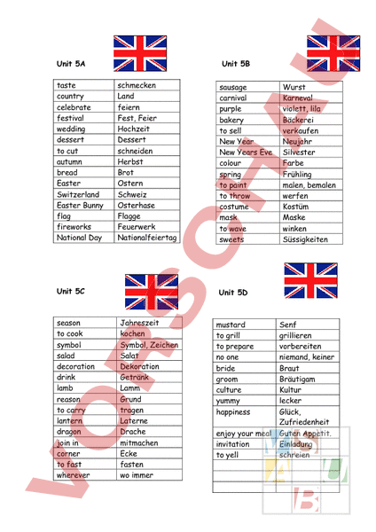 Arbeitsblatt: Young World 3 Vokabel U5 - Englisch - Wortschatz