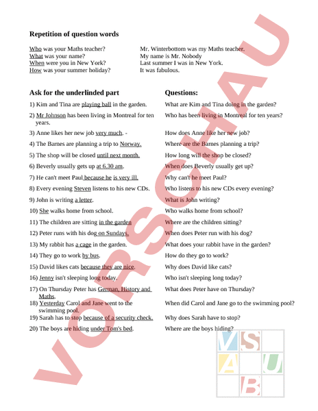 Arbeitsblatt: repetition question words - Englisch - Grammatik