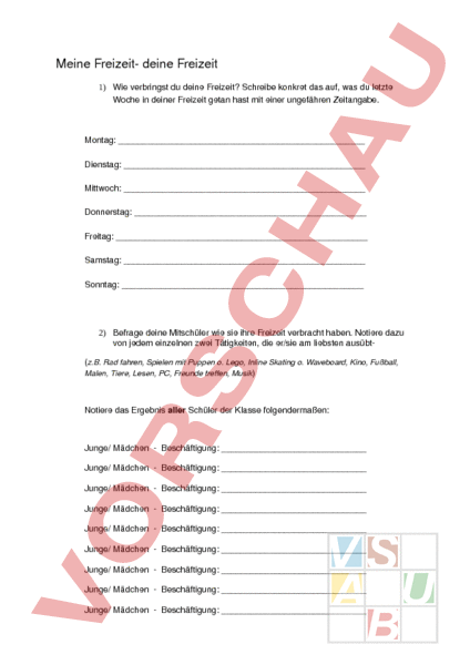Arbeitsblatt: Meine Freizeit- deine Freizeit - Geographie - Anderes Thema
