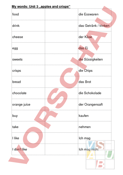 Arbeitsblatt: wordlist unit 3 young world 1 - Englisch - Wortschatz
