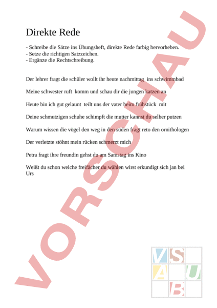 Arbeitsblatt: Direkte Rede 1 - Deutsch - Grammatik