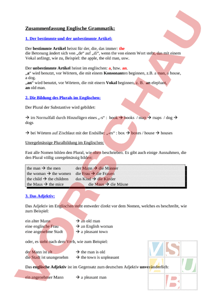 Arbeitsblatt: Englische Grammatik 1 - Englisch - Grammatik