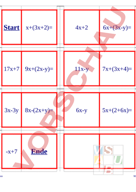 Arbeitsblatt: Terme - Mathematik - Algebra