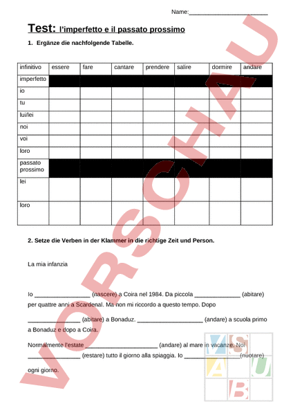 Arbeitsblatt: imperfetto - Italienisch - Grammatik