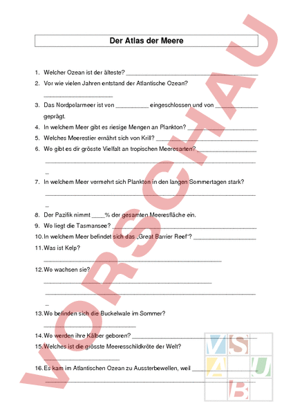 Arbeitsblatt: Atlas der Meere - Geographie - Anderes Thema