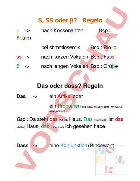 Arbeitsblatt: das oder dass? s? ss? oder scharfes s? - Deutsch ...