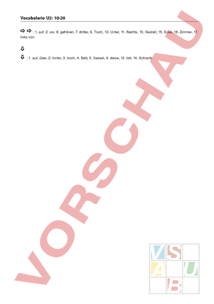 Arbeitsblatt: Vocabolario Unità 2 - Italienisch - Wortschatz