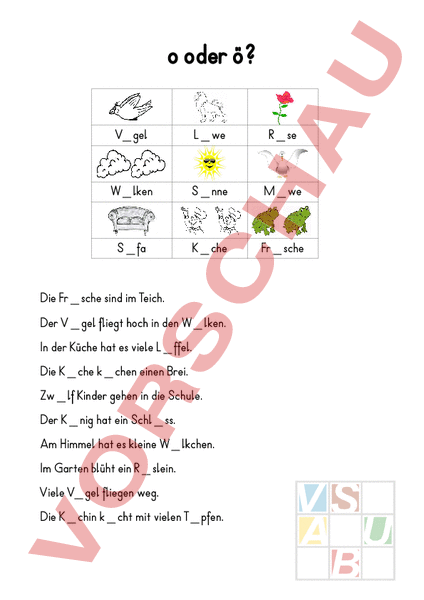 Arbeitsblatt: ö/o Arbeitsblatt - Deutsch - Rechtschreibung