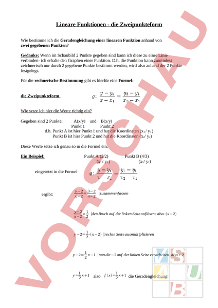 Arbeitsblatt: Zweipunkteform - Mathematik - Anderes Thema