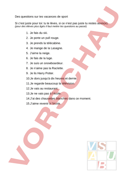 Arbeitsblatt: questions sur les vacances d'hiver - Französisch - Lehrmittel