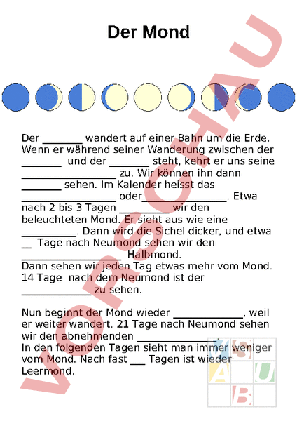 Arbeitsblatt: Der Mond - Geographie - Anderes Thema