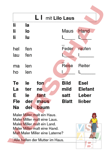 Arbeitsblatt: Der neue Buchstabe L l - Deutsch - Erstlesen