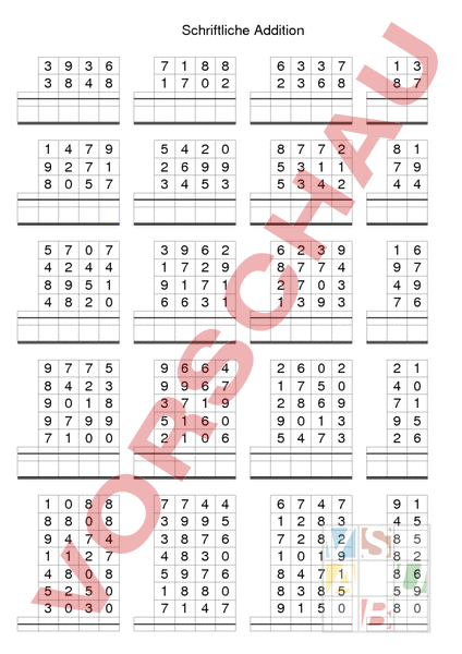 Arbeitsblatt: schriftliche Addition-Generator - Mathematik - Addition