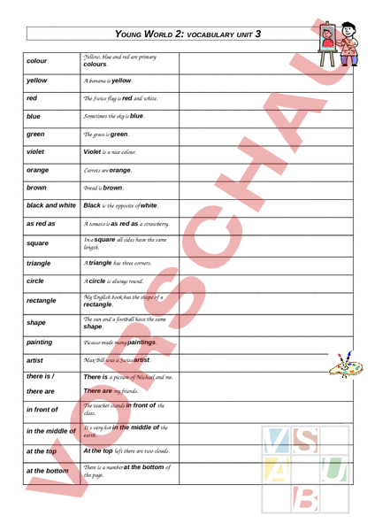 Arbeitsblatt: Young World 2 - Vocabulary Unit 3 - Englisch - Wortschatz