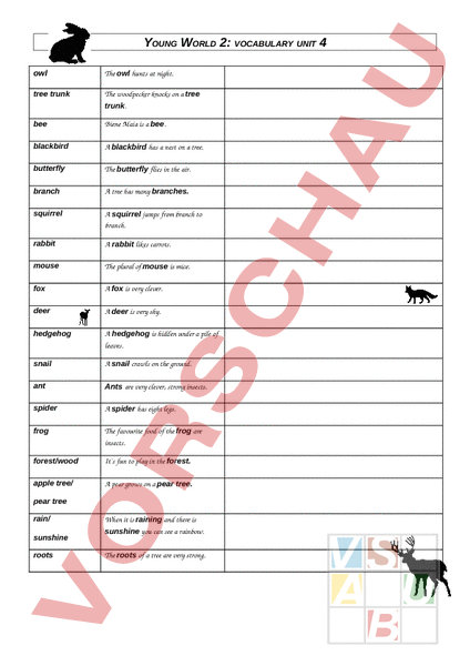 Arbeitsblatt: Young World 2 - Vocabulary Unit 4 - Englisch - Wortschatz