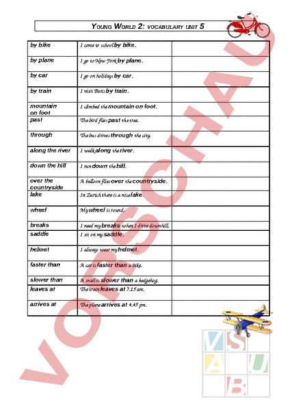 Arbeitsblatt: Young World 2 - Vocabulary Unit 5 - Englisch - Wortschatz