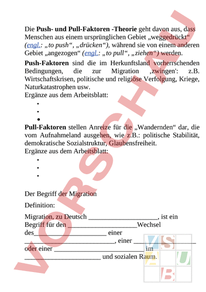 Arbeitsblatt: Migration Push Pull - Geschichte - Neuzeit