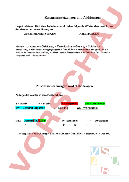 Arbeitsblatt: Wortbildung - Deutsch - Grammatik