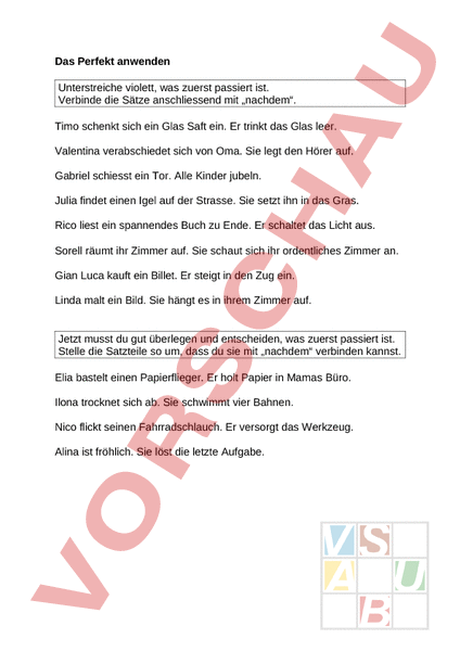 Arbeitsblatt: Perfekt anwenden - Deutsch - Grammatik