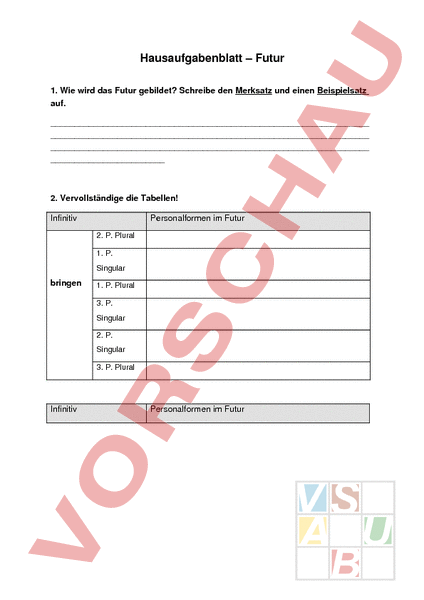 Arbeitsblatt: Futur - Deutsch - Grammatik