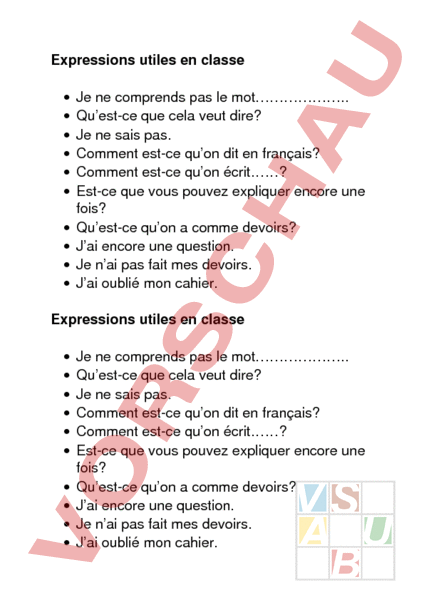 Arbeitsblatt: Expressions utiles en classe - Französisch - Wortschatz