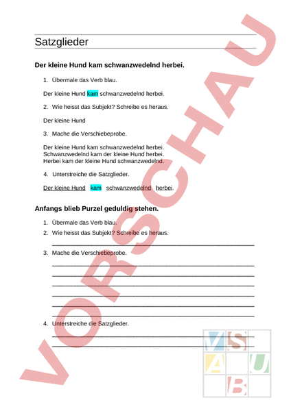 Arbeitsblatt: Satzglieder Merkblatt - Deutsch - Grammatik