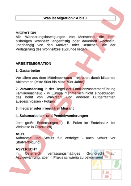 Arbeitsblatt: Migration - Lebenskunde - Ethik / Moral