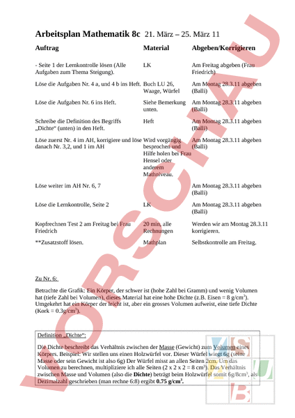 Arbeitsblatt: Arbeitsplan Math - Mathematik - Gemischte Themen