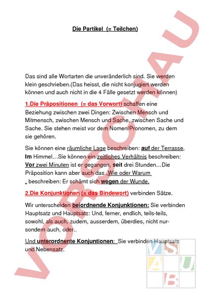 Arbeitsblatt: merkblatt partikel - Deutsch - Grammatik