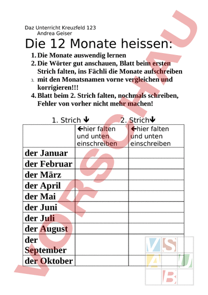 Arbeitsblatt: Monatsnamen - Deutsch - DaZ