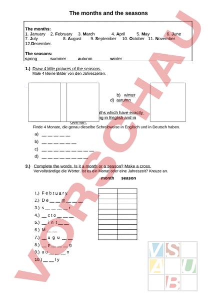 Arbeitsblatt: months and seasons - Englisch - Wortschatz