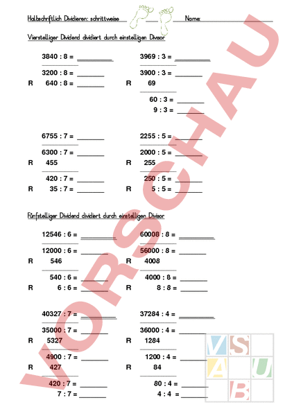 Arbeitsblatt: halbschriftlich dividieren - Mathematik - Division