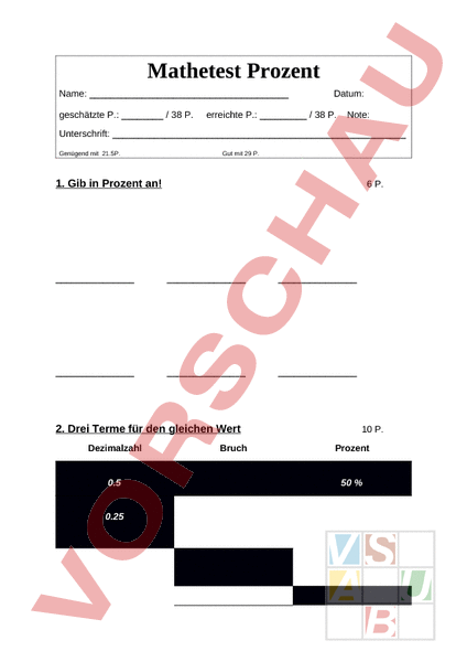 Arbeitsblatt: Mathetest Prozent - Mathematik - Gemischte Themen