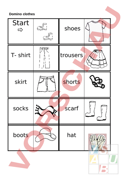 Arbeitsblatt: domino clothes - Englisch - Wortschatz